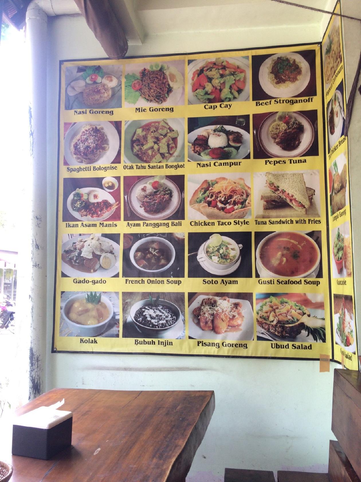 Carta de Gusti's Homestay Warung, Ubud