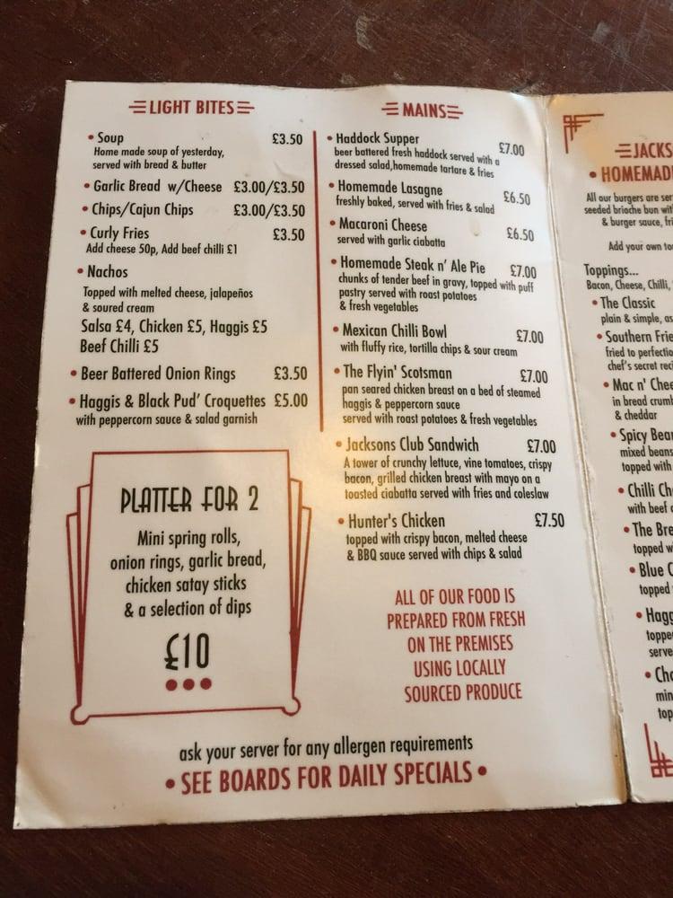 Menu at Jackson's Doghouse pub & bar, Glasgow