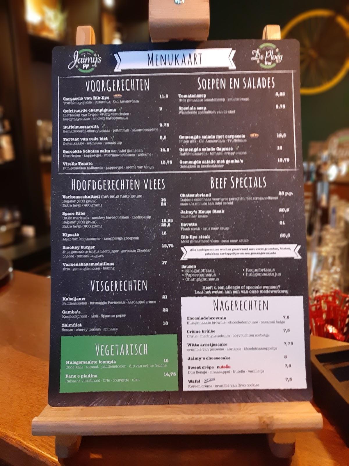 Menu at Jaimy's Steakhouse en Zaal de Ploeg, Zelhem
