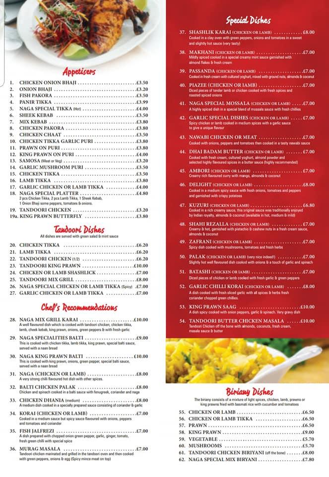 Menu at Naga Spice restaurant, Scunthorpe