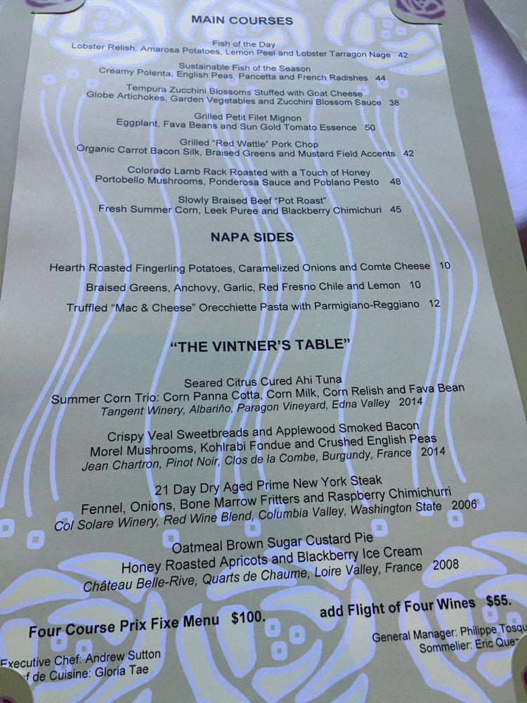 Menu at Napa Rose restaurant, Anaheim, Disneyland Dr