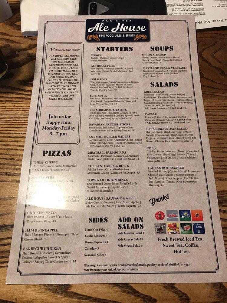 Menu at Pax River Ale House pub & bar, Lexington Park