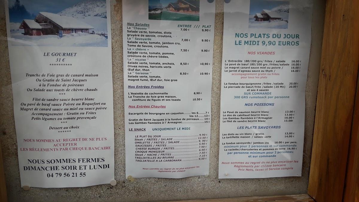 Carta de Restaurant du Col de Chaussy, Pontamafrey-Montpascal
