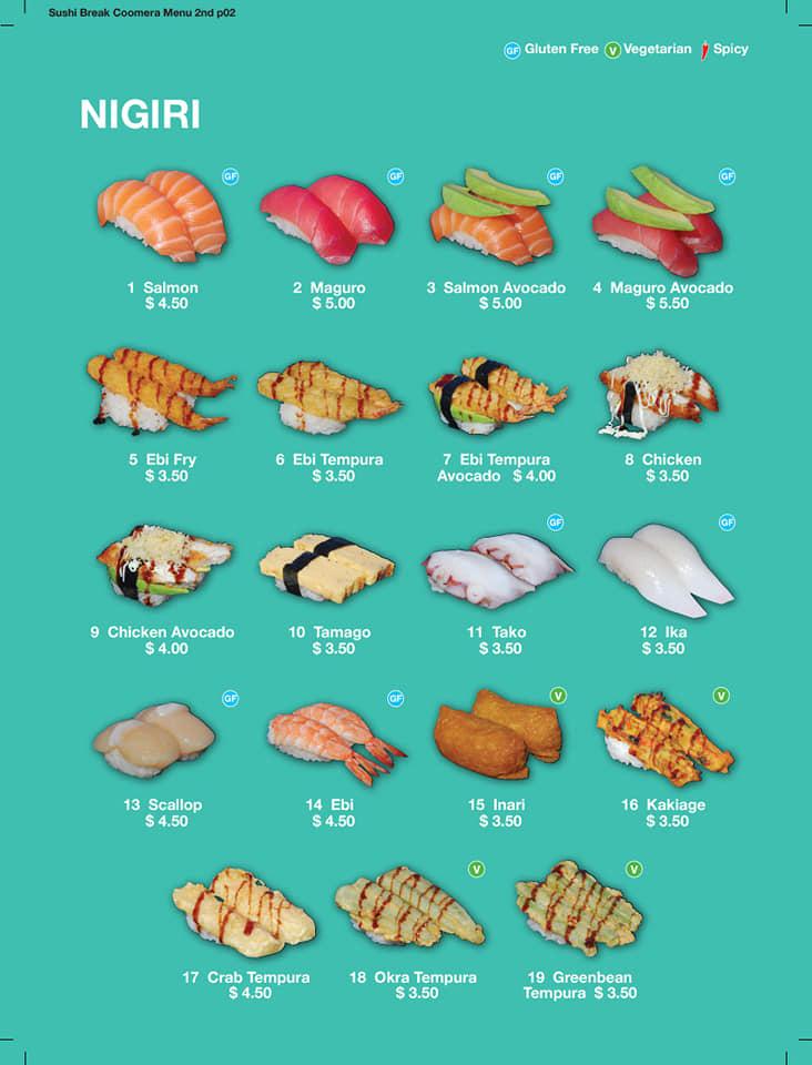Menu at Sushi Break Express Coomera restaurant, Gold Coast
