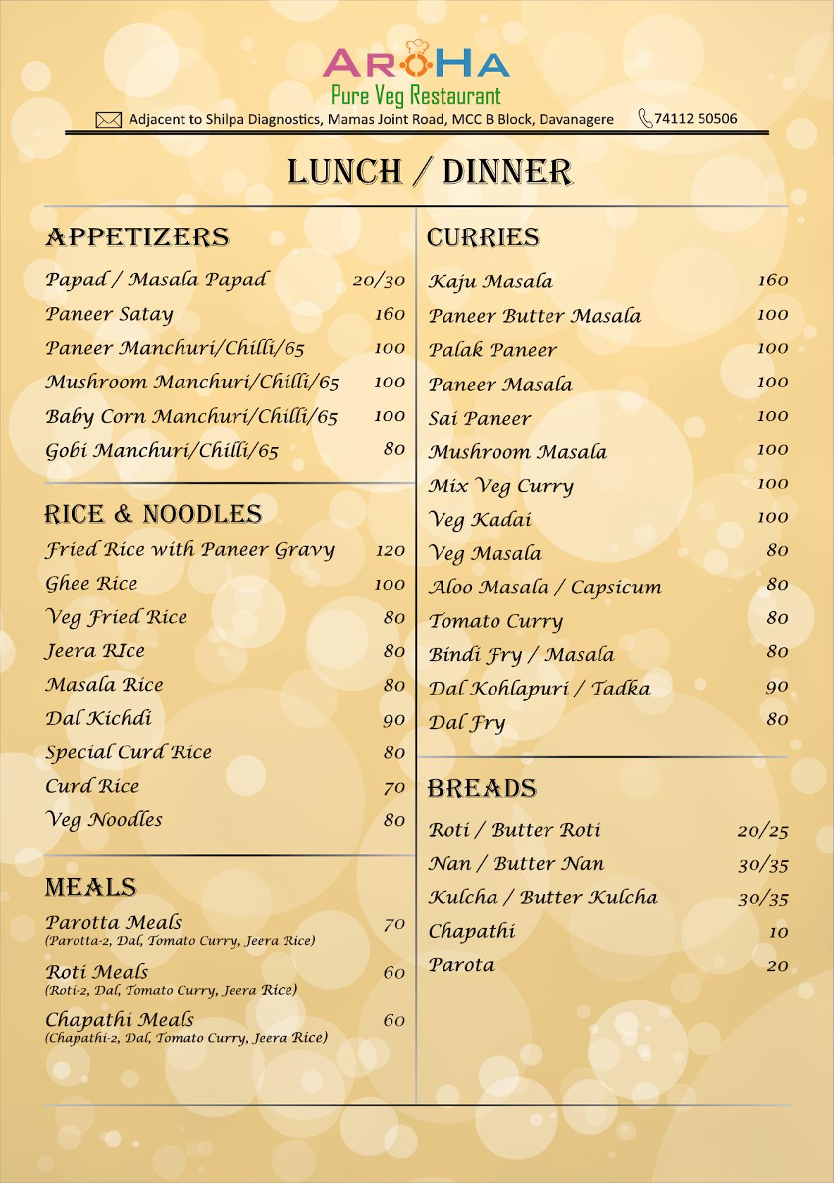 Menu at AroHa's Deccan Delicacies Restaurant (Veg & Non-Veg), Davanagere