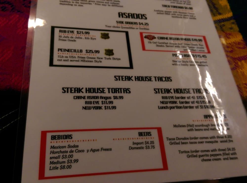 Menu at Asadero Prime steakhouse, Kent, 310 Washington Ave N