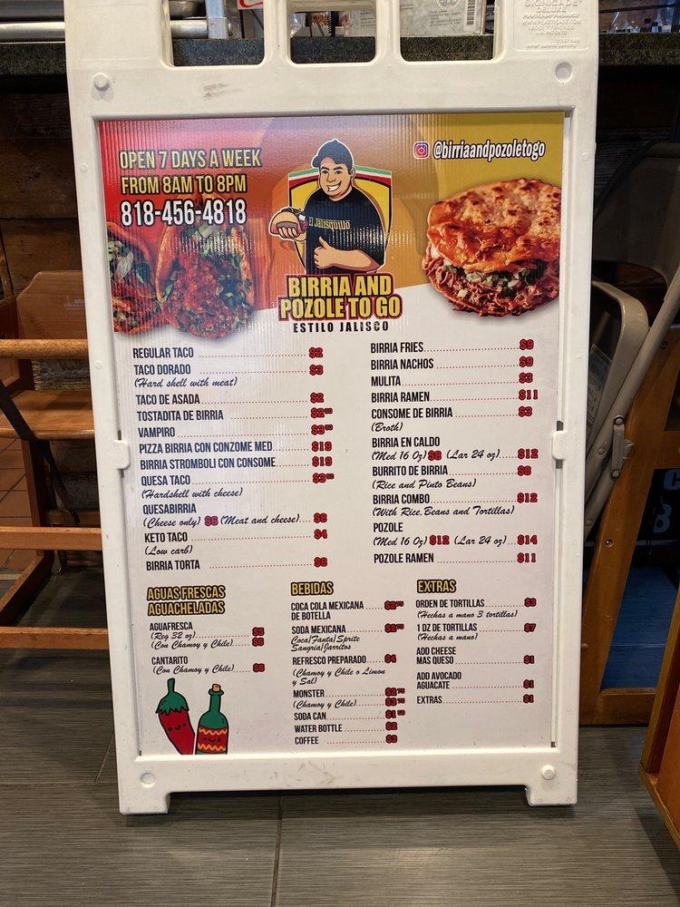 Menu at Birria and Pozole To Go restaurant, Los Angeles