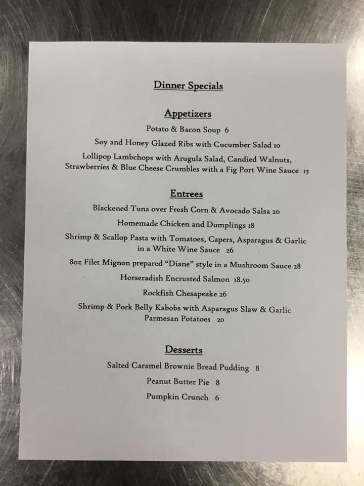 Menu at Cafe Mirage, Ocean City