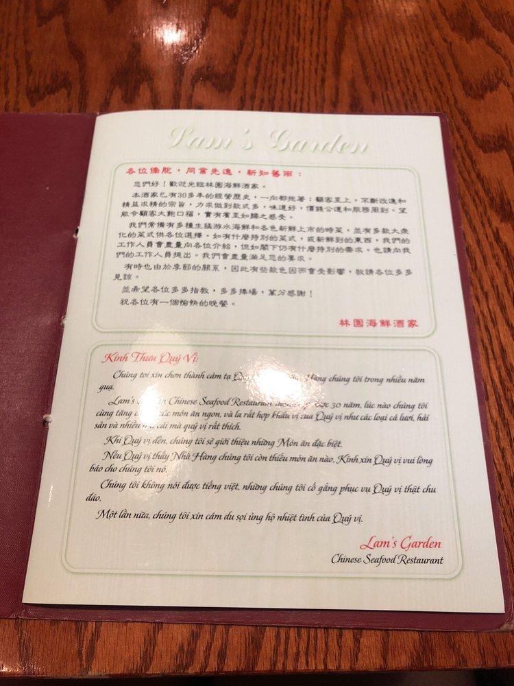 Menu at Lam's Garden restaurant, Orlando