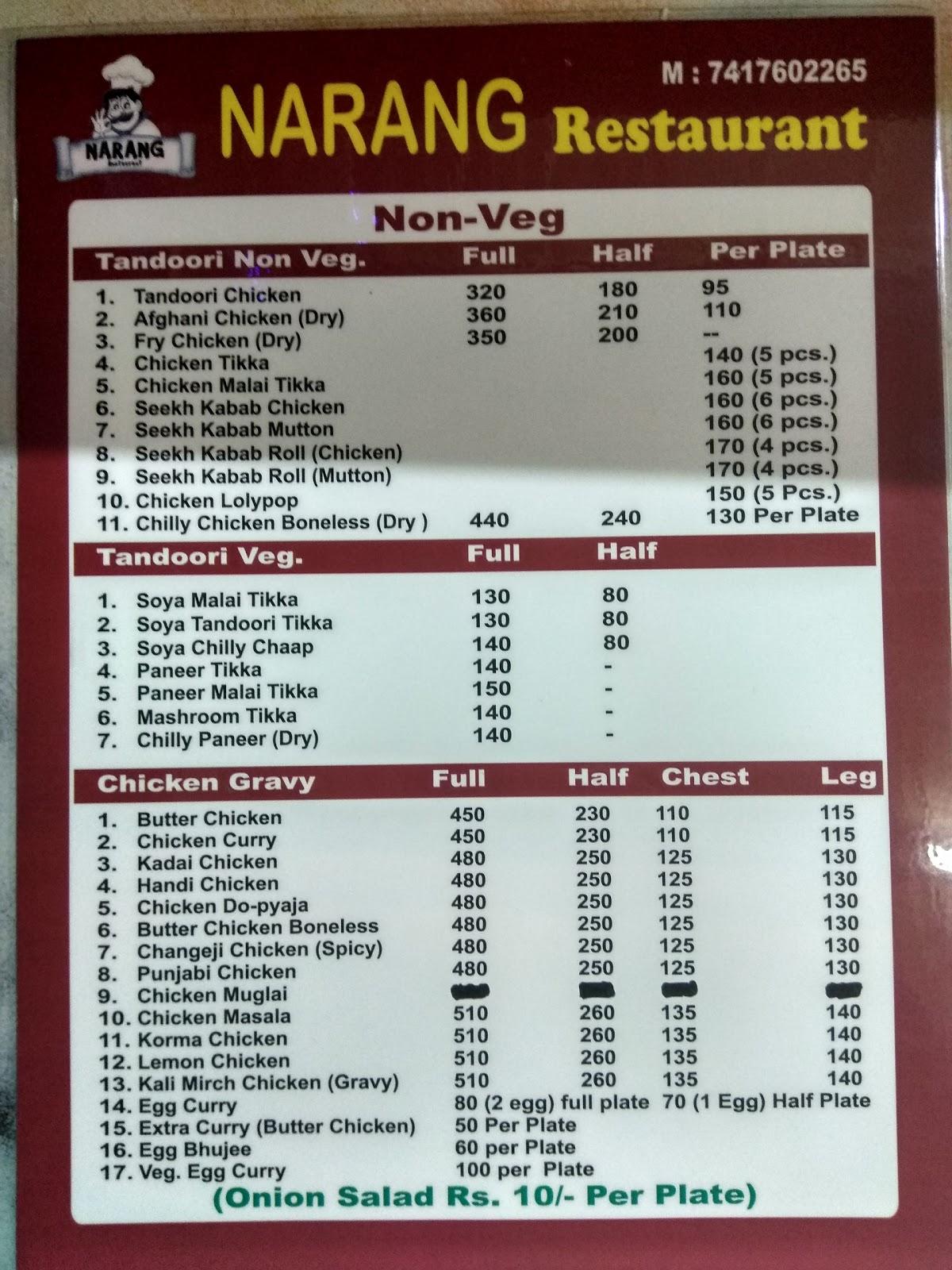 Menu at NARANG RESTAURANT, Modinagar