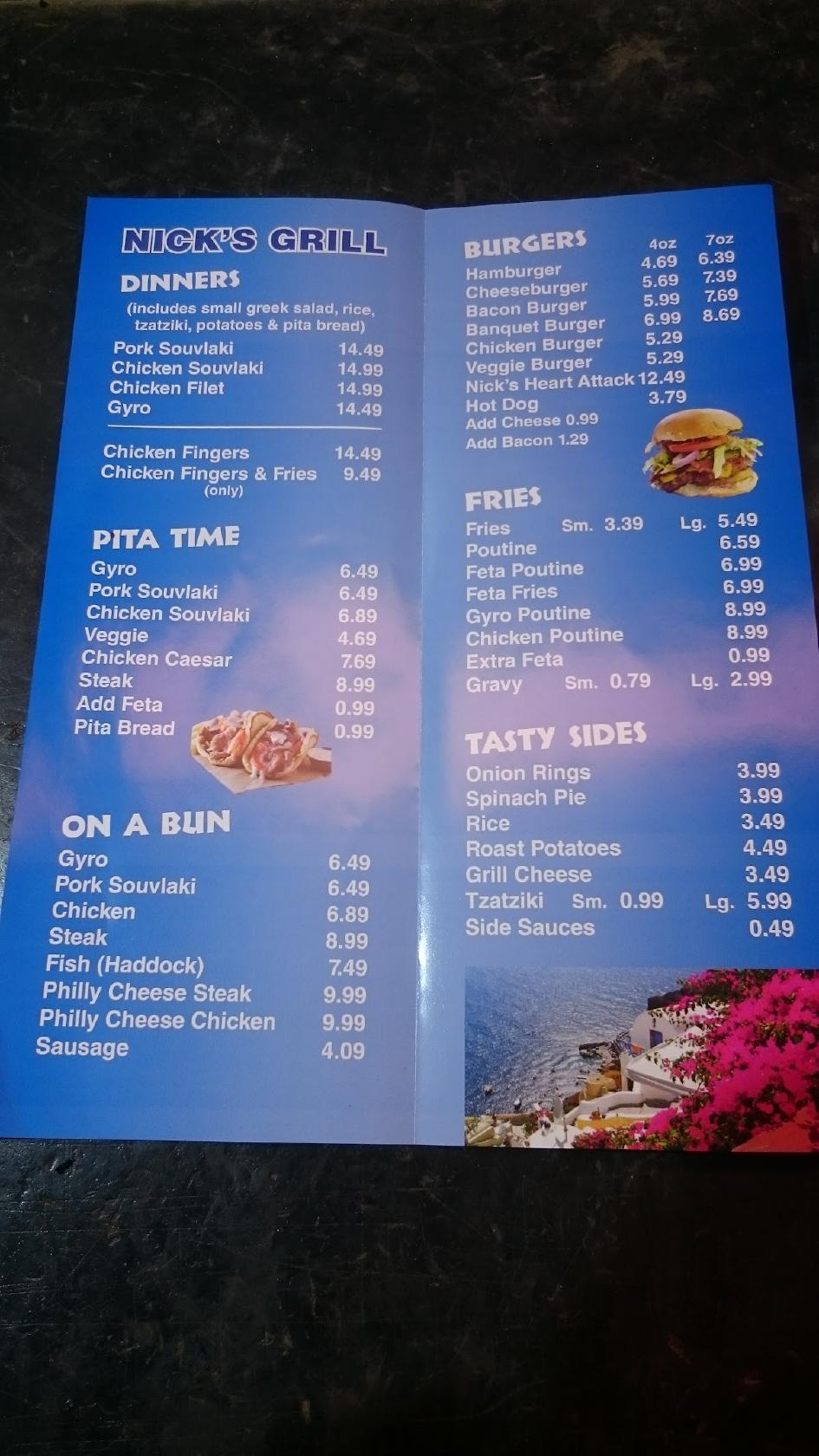 Menu at Tom's Grill (Nick's) restaurant, Whitby