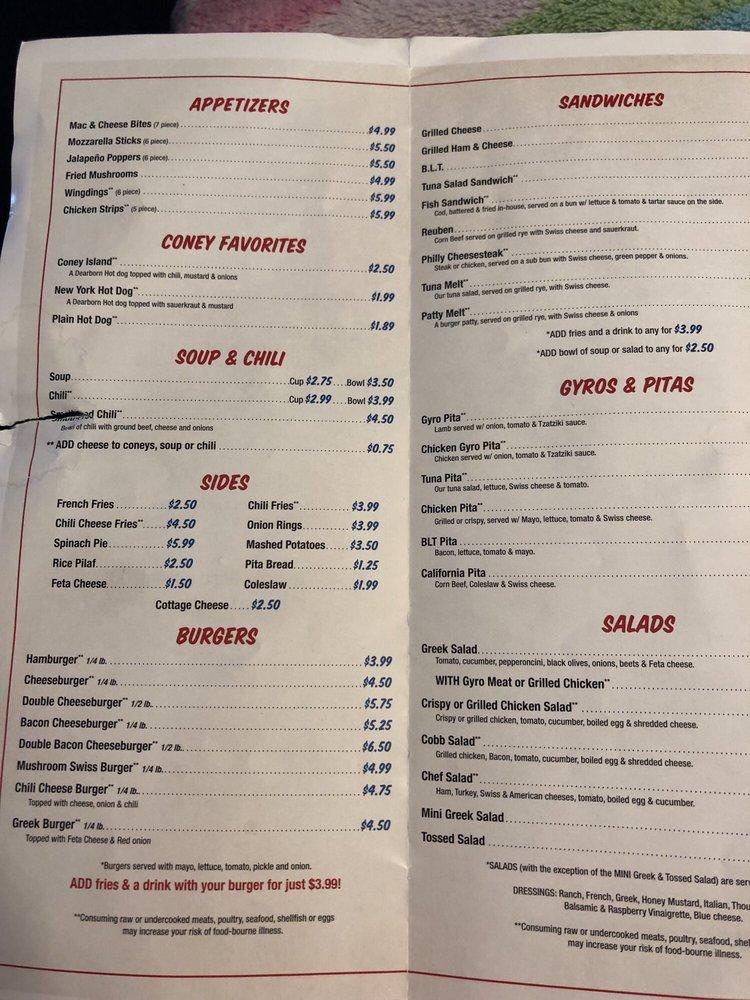 Menu at The Olympic Diner restaurant, Hilliard