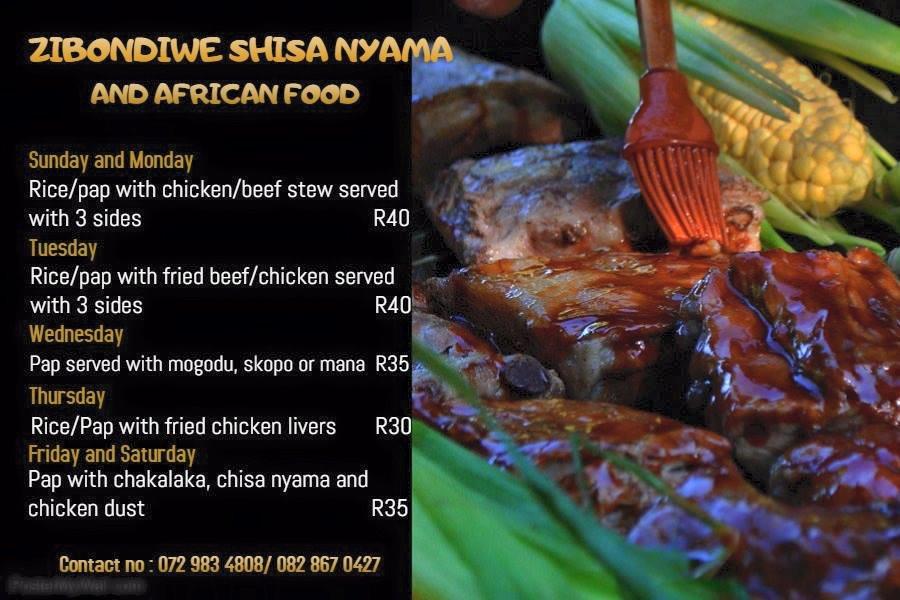 Menu at Zibondiwe Shisa Nyama and African Food restaurant, Embalenhle