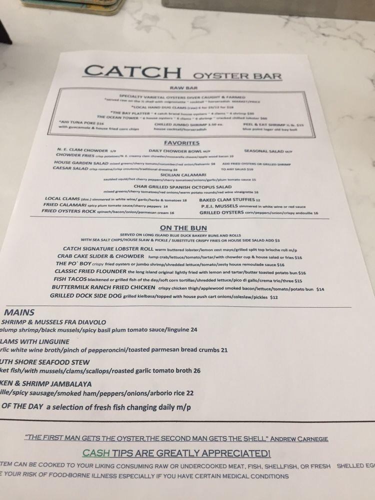 Menu at Catch Oyster Bar, Patchogue