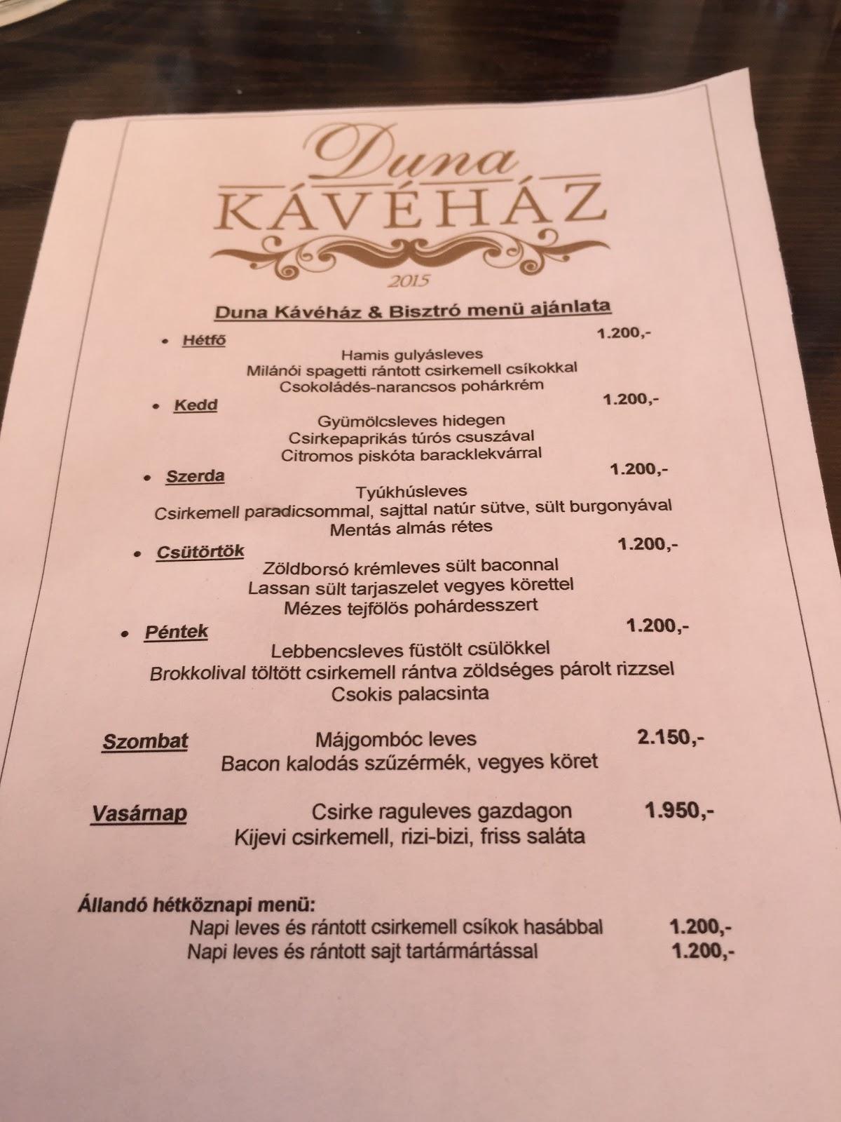 Menu at Duna by Orlando pub & bar, Győr