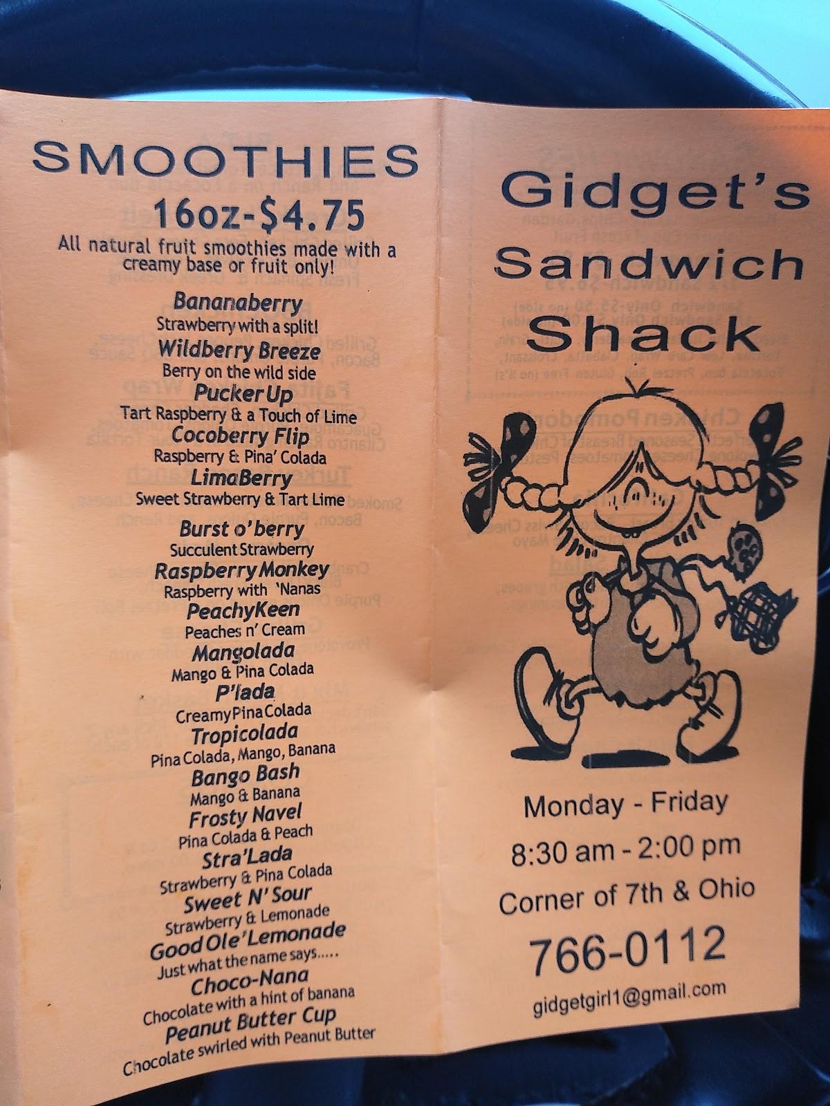 Menu at Gidgets Sandwich Shack restaurant, Wichita Falls