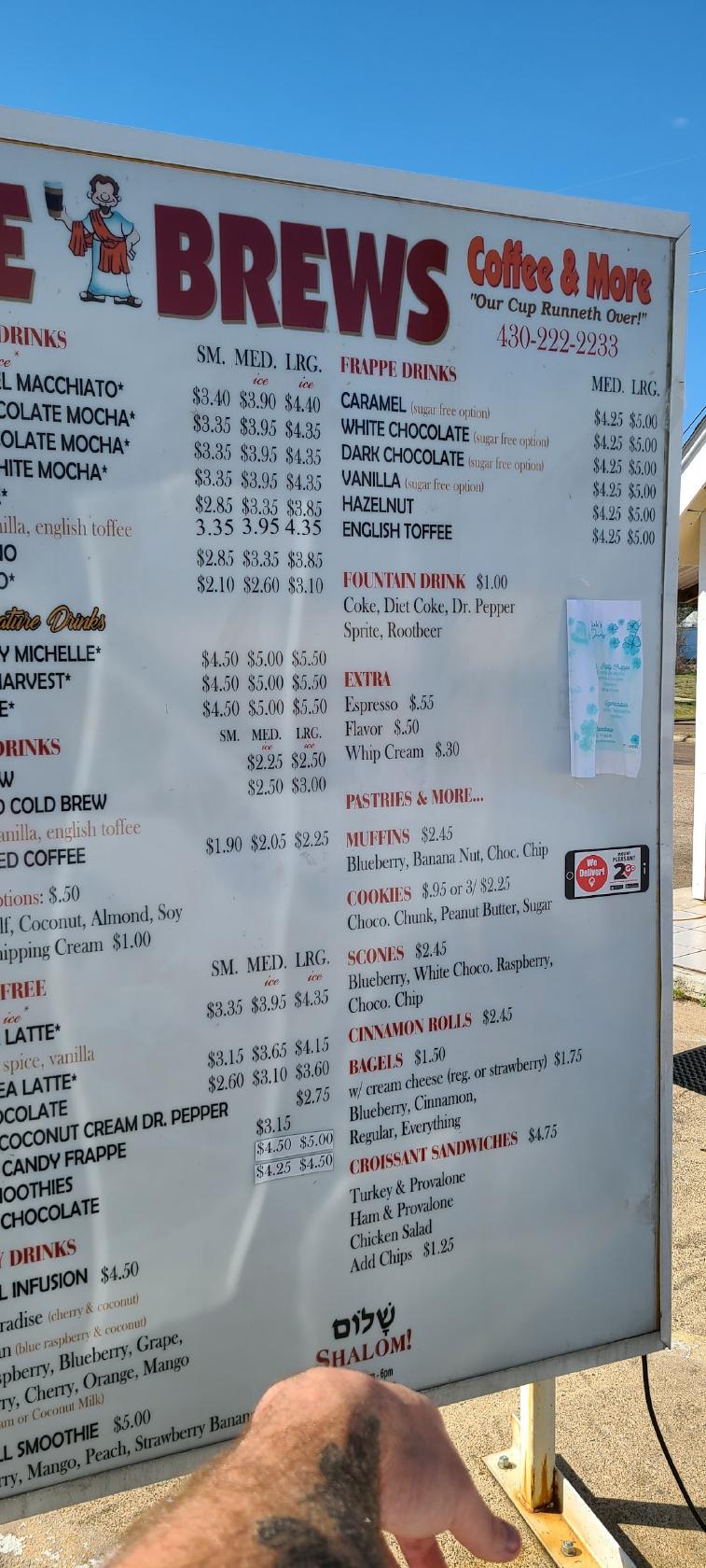 Menu at Hebrews Coffee and More, Mount Pleasant