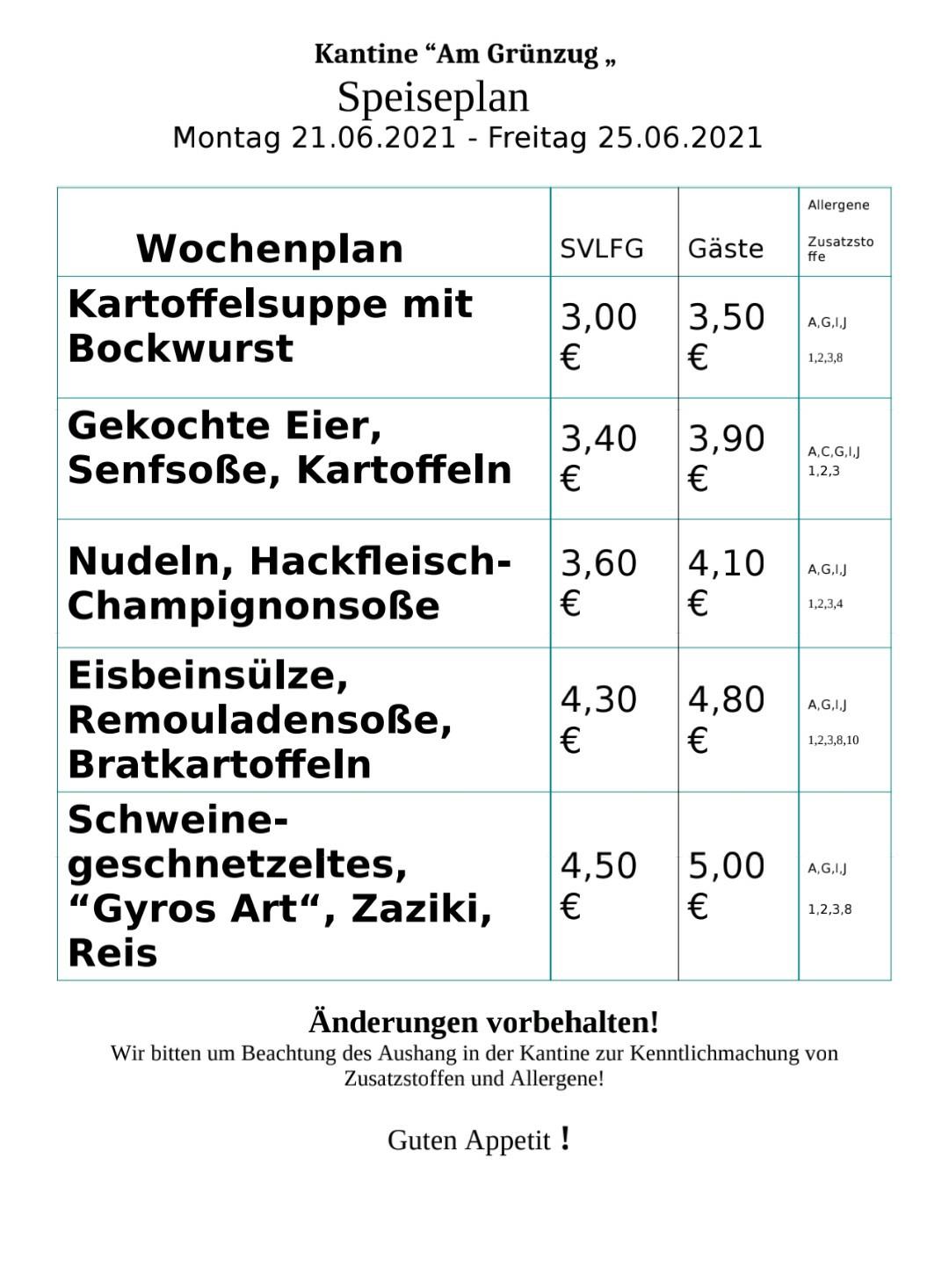 Speisekarte von Kantine Am Grünzug cafeteria, Hoppegarten