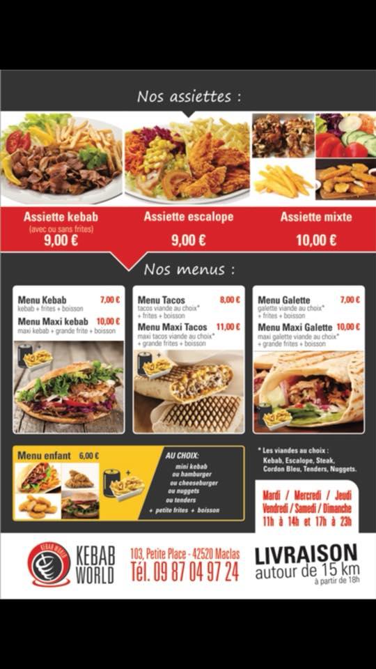 Menu at Kebab World restaurant, Maclas