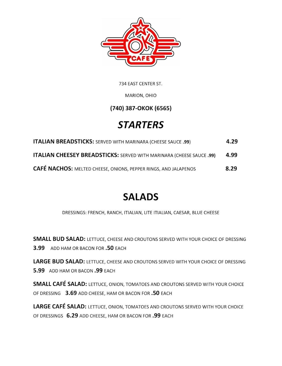 Menu at OK Cafe Marion,Ohio, Marion