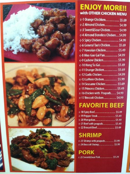 Menu at O.K. WOK fast food, Oregon
