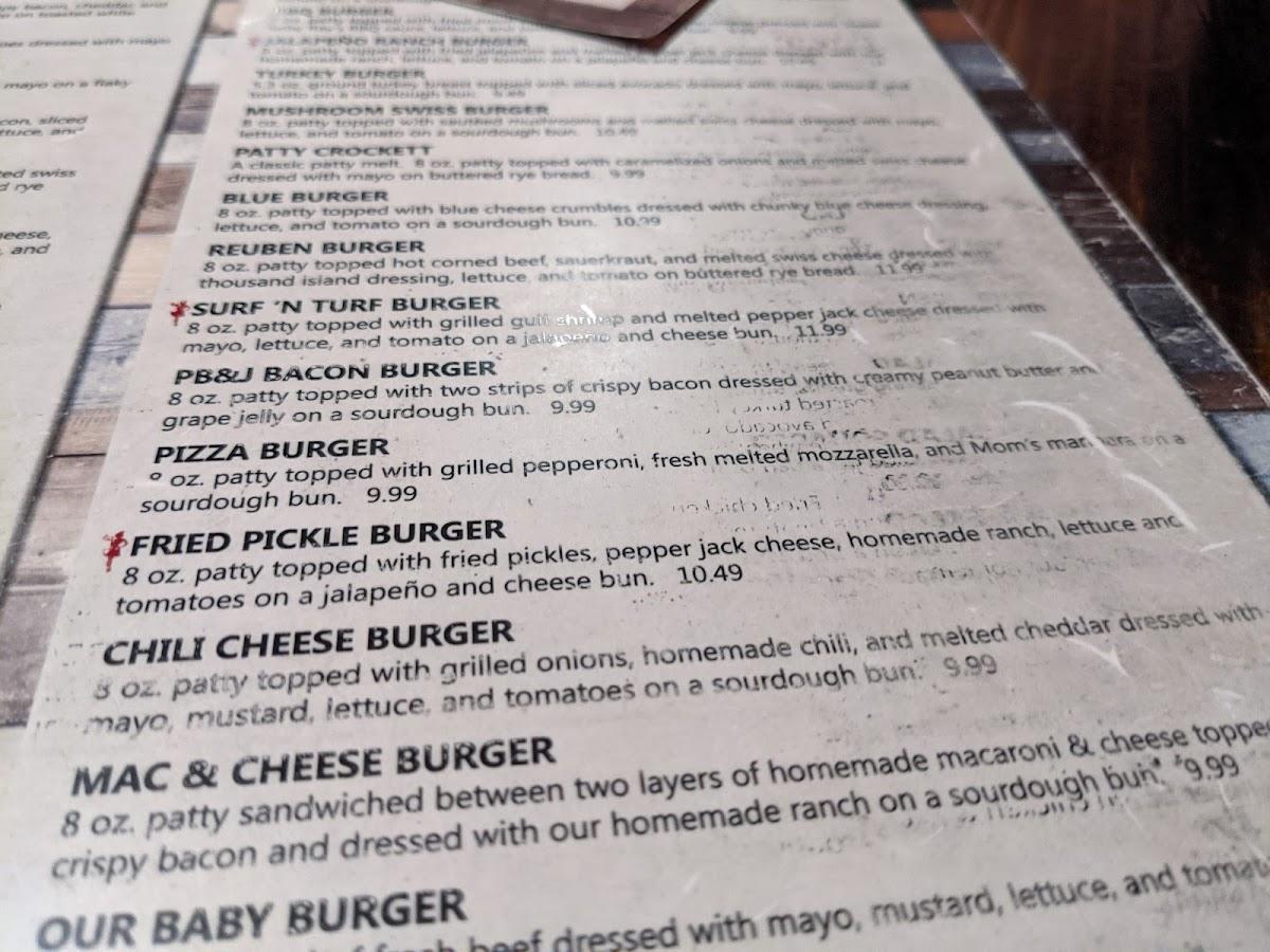 Menu at Our Mom's Restaurant and Bar, Hammond