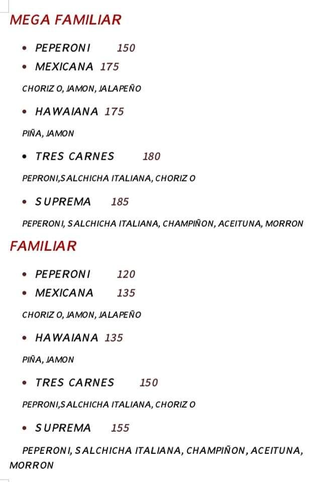 Menu at Pizzas el chino pizzeria, Tijuana