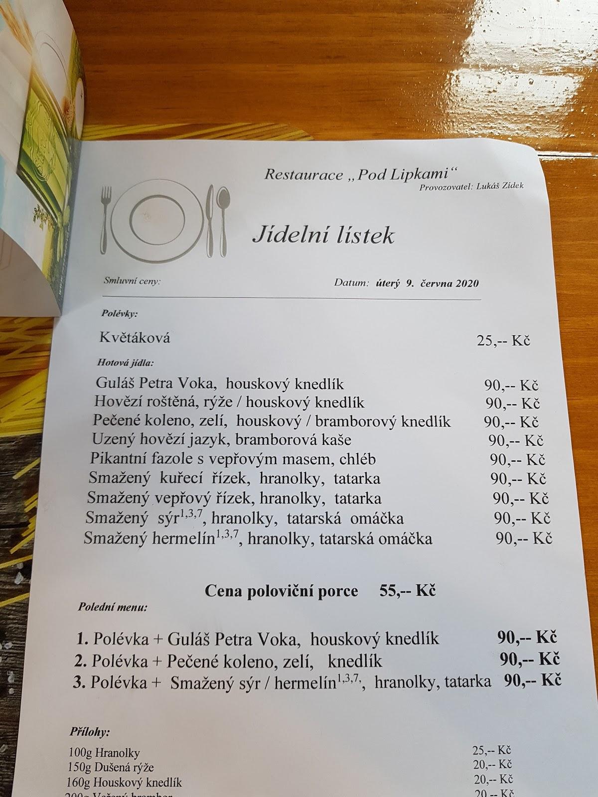 Menu at Restaurace Pod Lipkami restaurant, Nová Bystřice