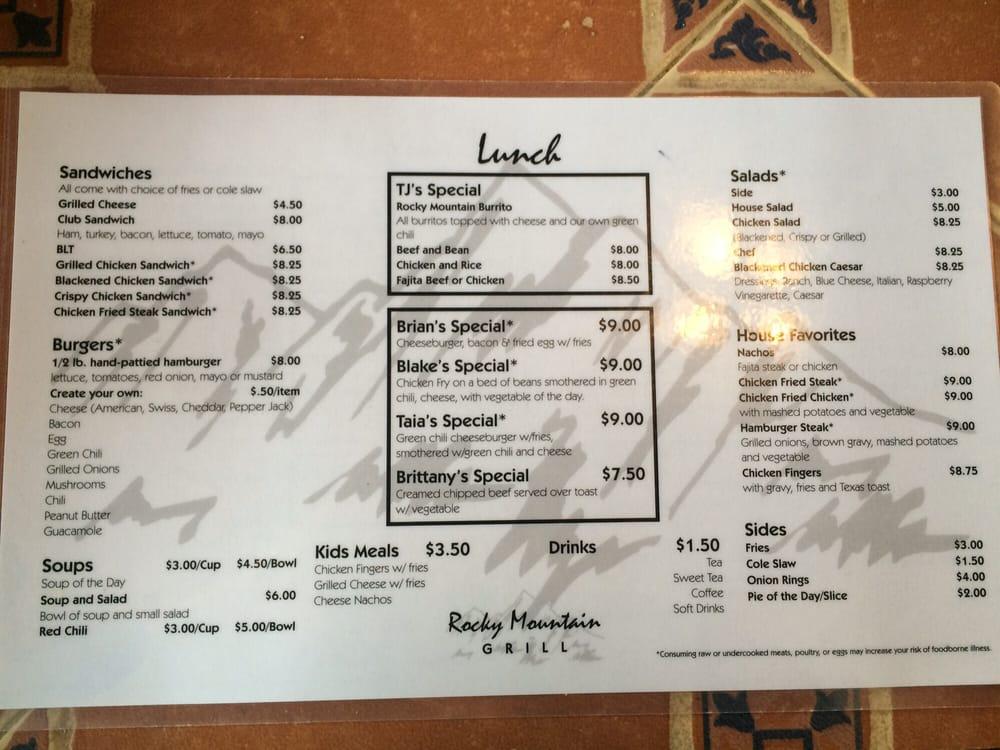Menu at Rocky Mountain Grill restaurant, Edmond, E I- 35 Frontage Rd