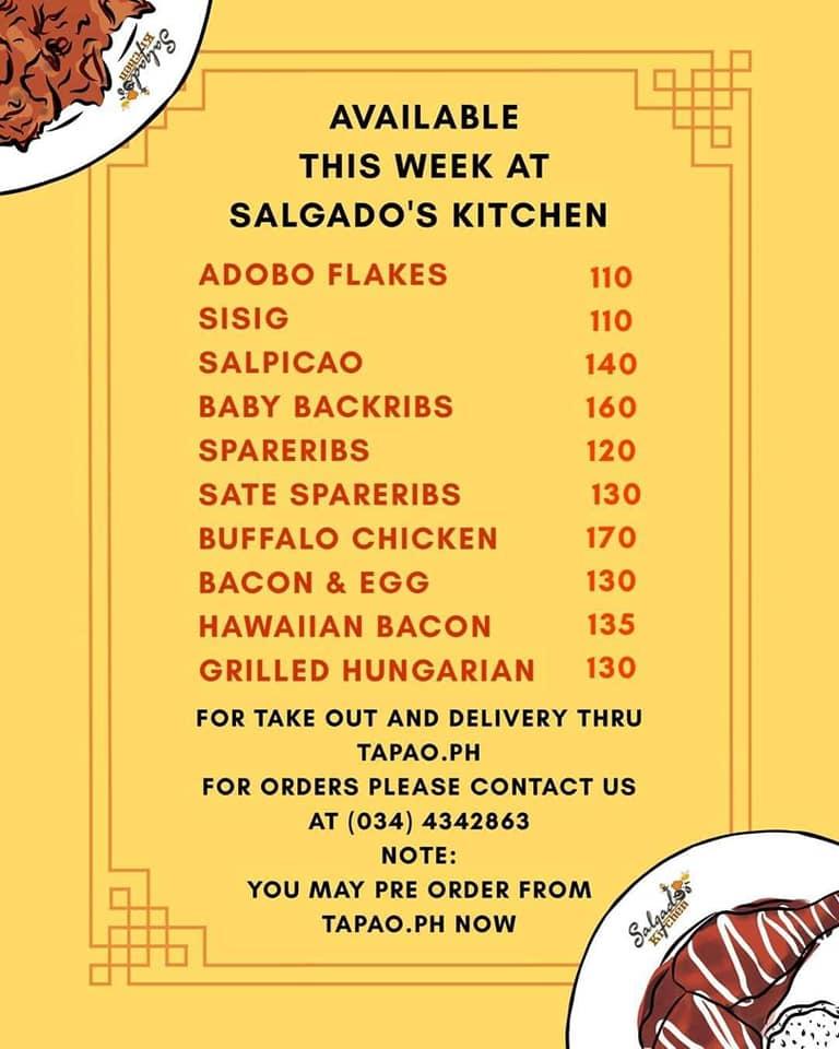 Menu at Salgado's Kitchen restaurant, Bacolod