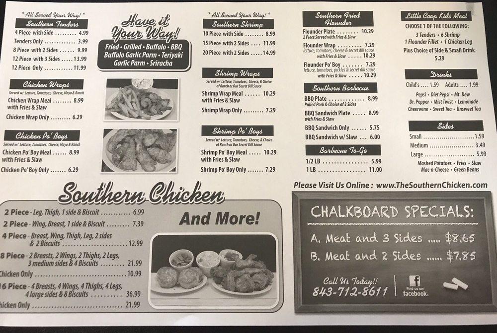 Menu at Southern Chicken restaurant, Surfside Beach