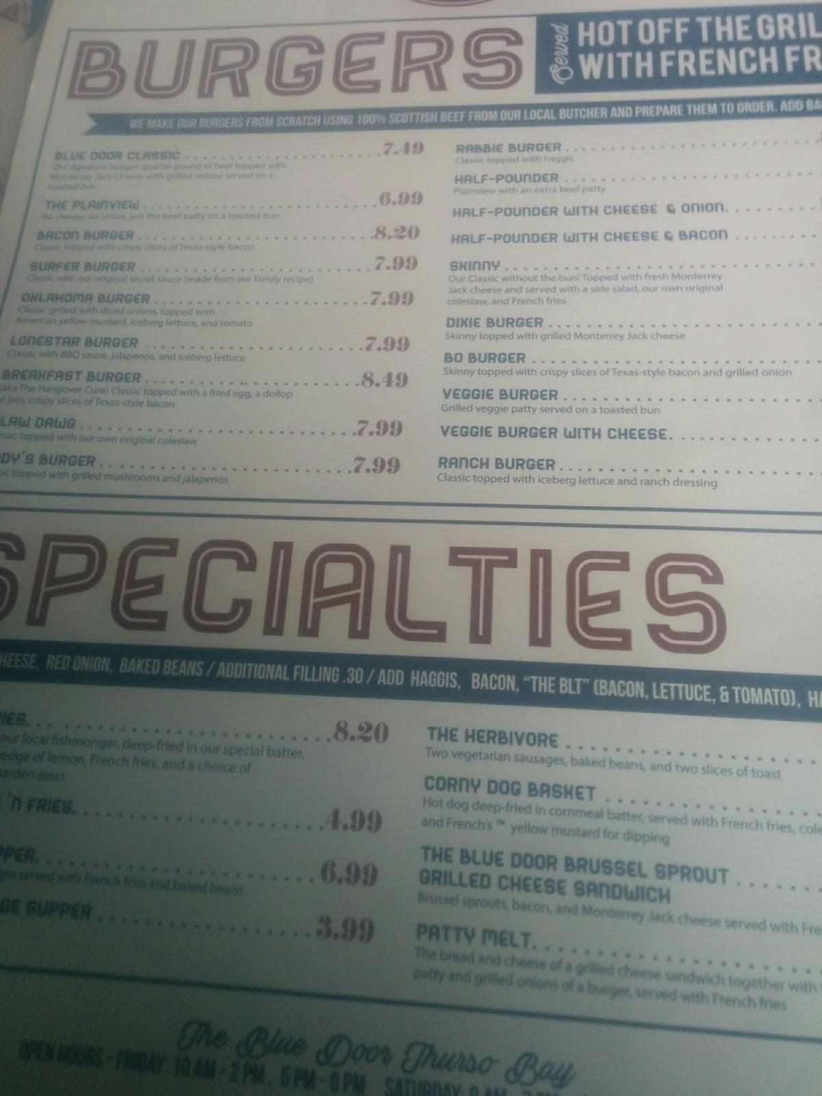 Menu at The Blue Door Coffee Shop & Diner restaurant, Thurso