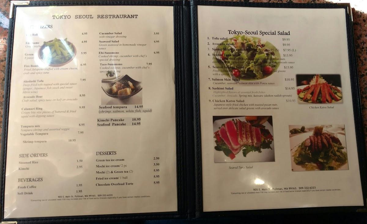 Menu at Tokyo Seoul restaurant, Pullman