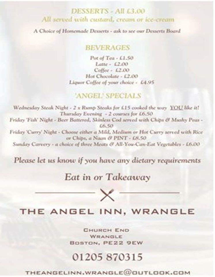 Menu at The Angel Inn pub & bar, Fishtoft