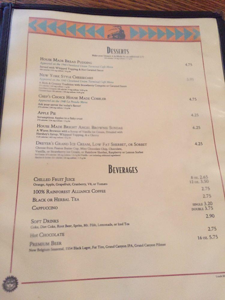 Menu at Bright Angel Restaurant, Grand Canyon Village
