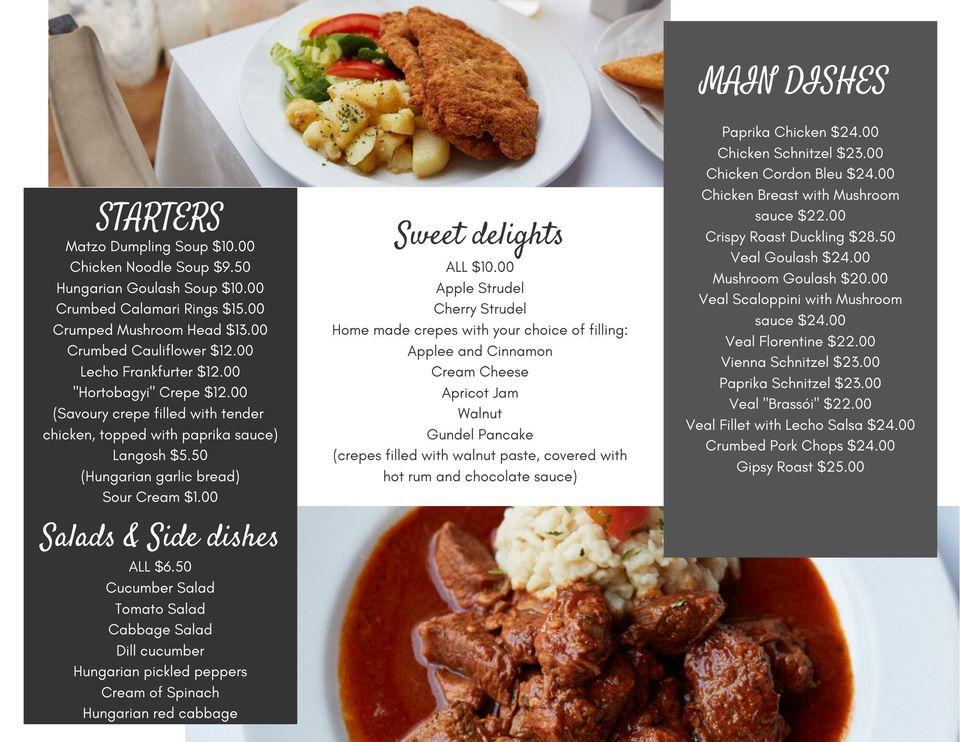 Menu at Corner 75 Hungarian Restaurant, Randwick