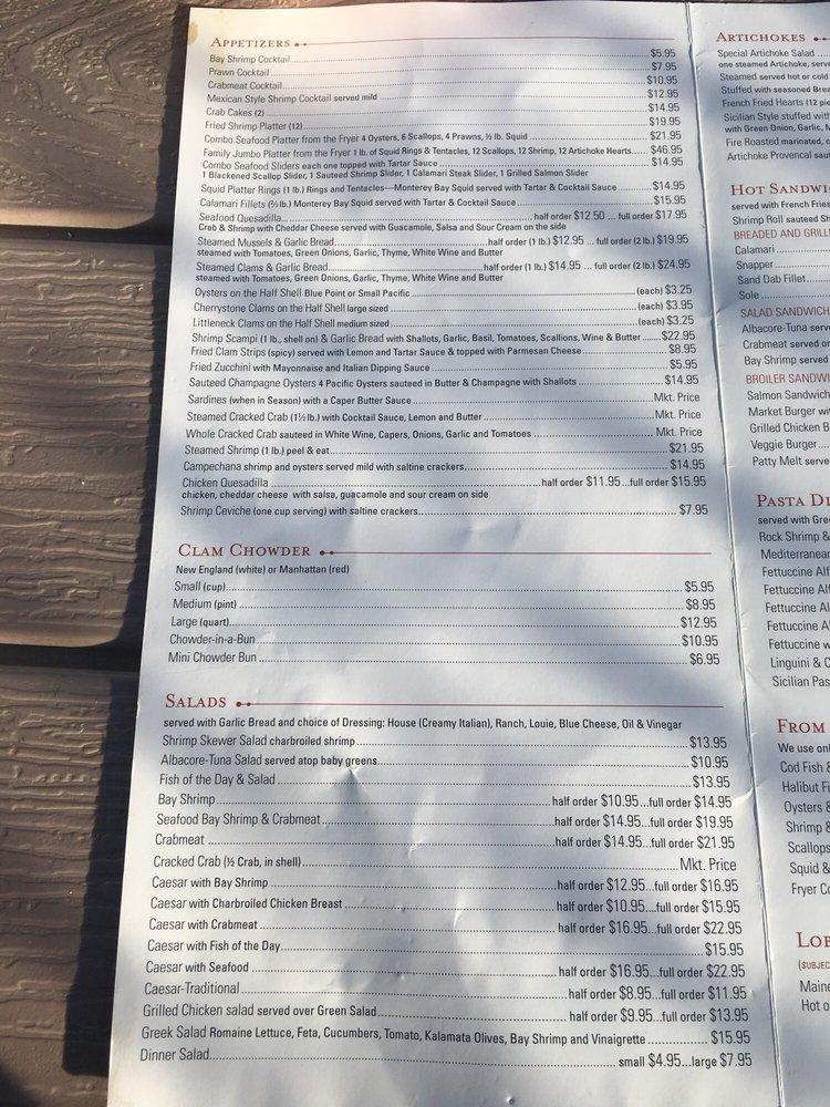 Menu at Phil's Fish Market restaurant, Moss Landing
