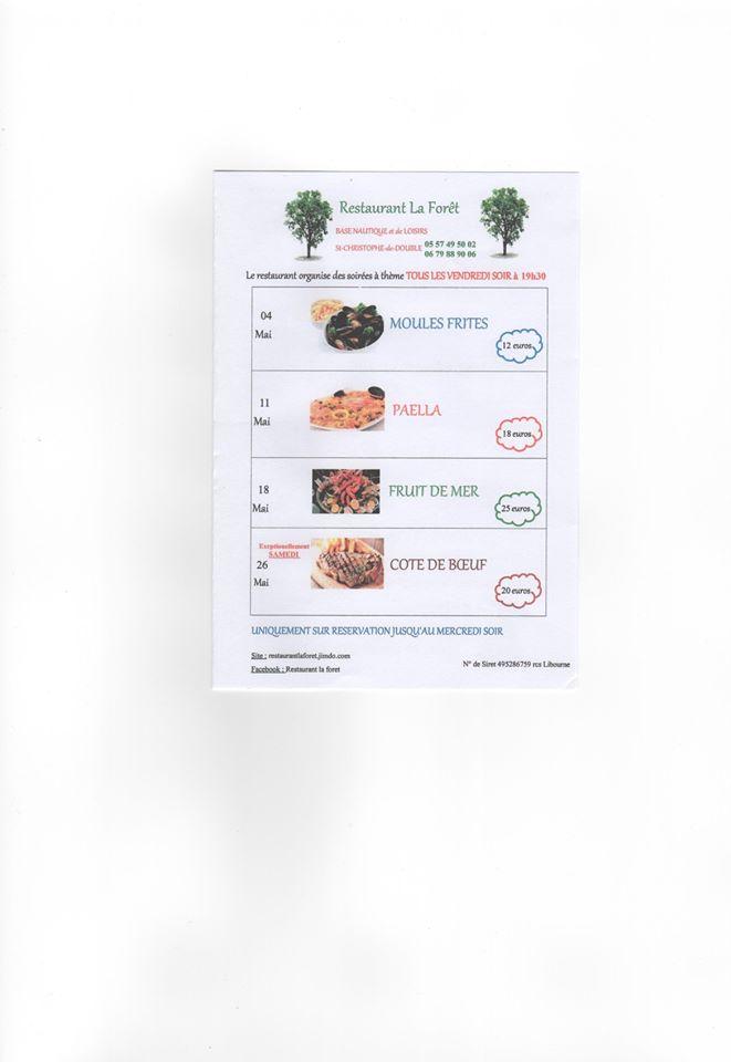 Menu at Restaurant la Forêt, Saint-Christophe-de-Double