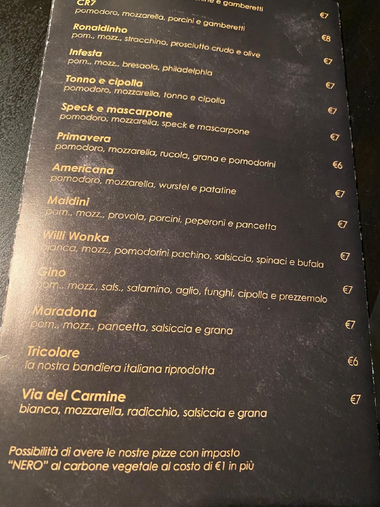 Menu at Ristorante Capodimonte Pisa, Pisa, Via del Carmine