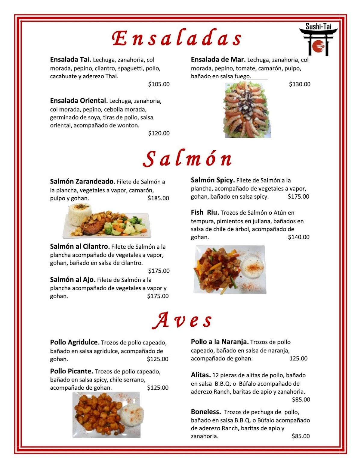 Carta del restaurante Sushi Tai, Topolobampo