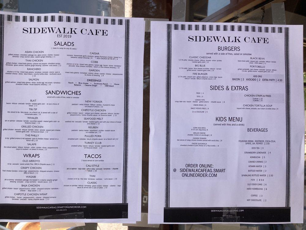 Menu at Sidewalk Café restaurant, Arroyo Grande, 130 W Branch St ste a