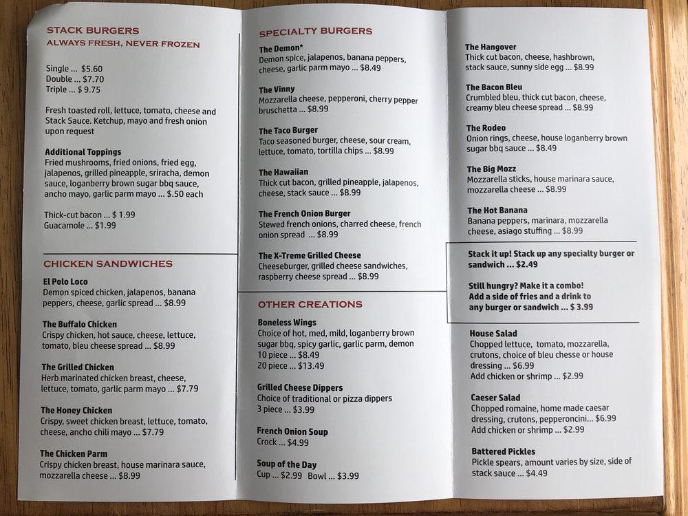 Menu at Stack Burger restaurant, Lackawanna