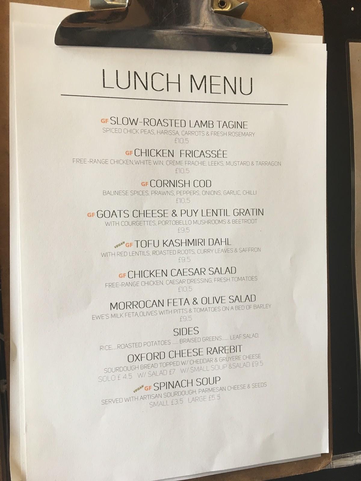 Menu at Vaults & Garden cafe, Oxford
