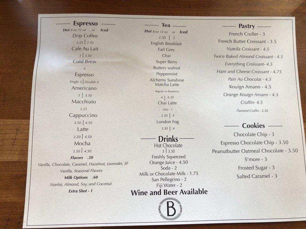 Menu at Beaumont Bakery & Cafe, Salt Lake City