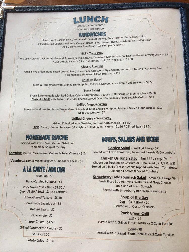 Menu at Crane Hollow Cafe, Longmont, Hygiene Rd