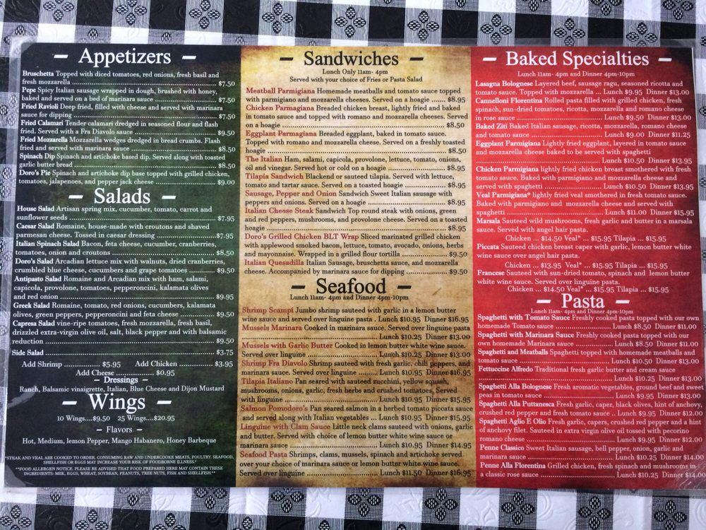 Menu at Doro's Italian Restaurant, Acworth, S Main St