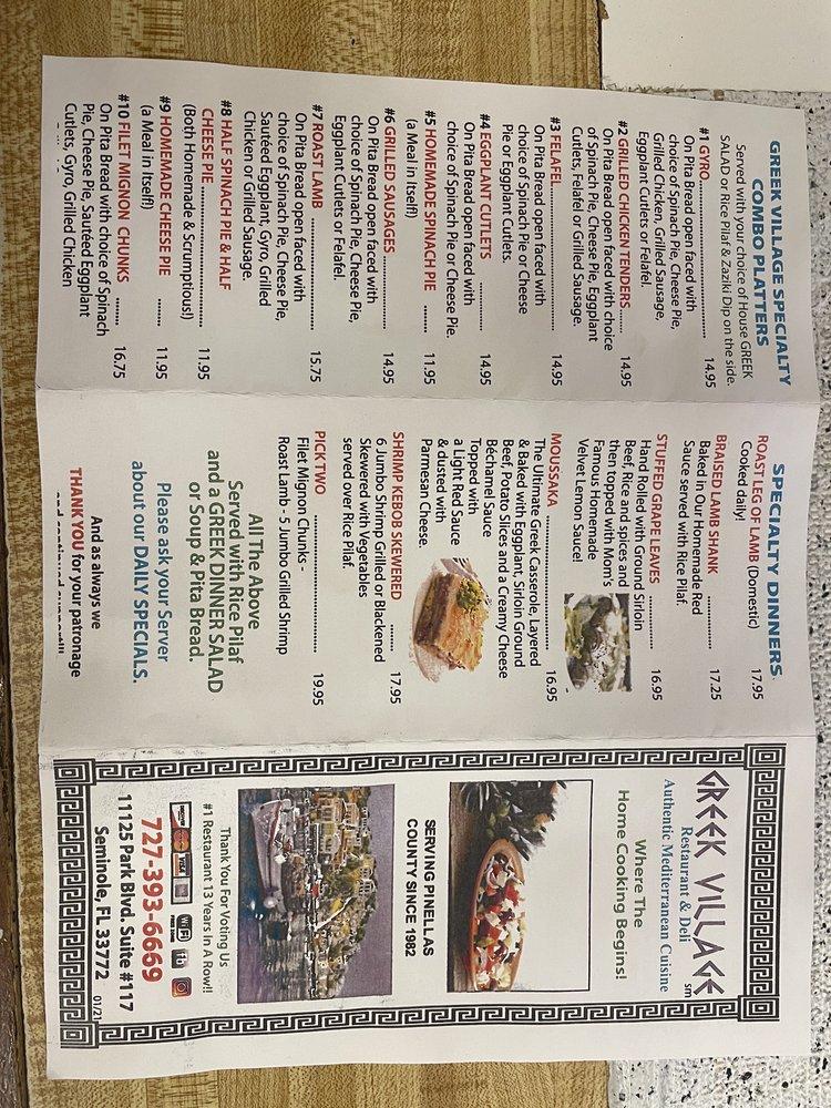 Menu at Greek Village restaurant, Seminole, Park Blvd #117