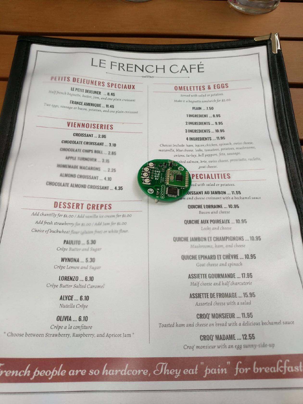 Menu at Le French Café restaurant, Boulder