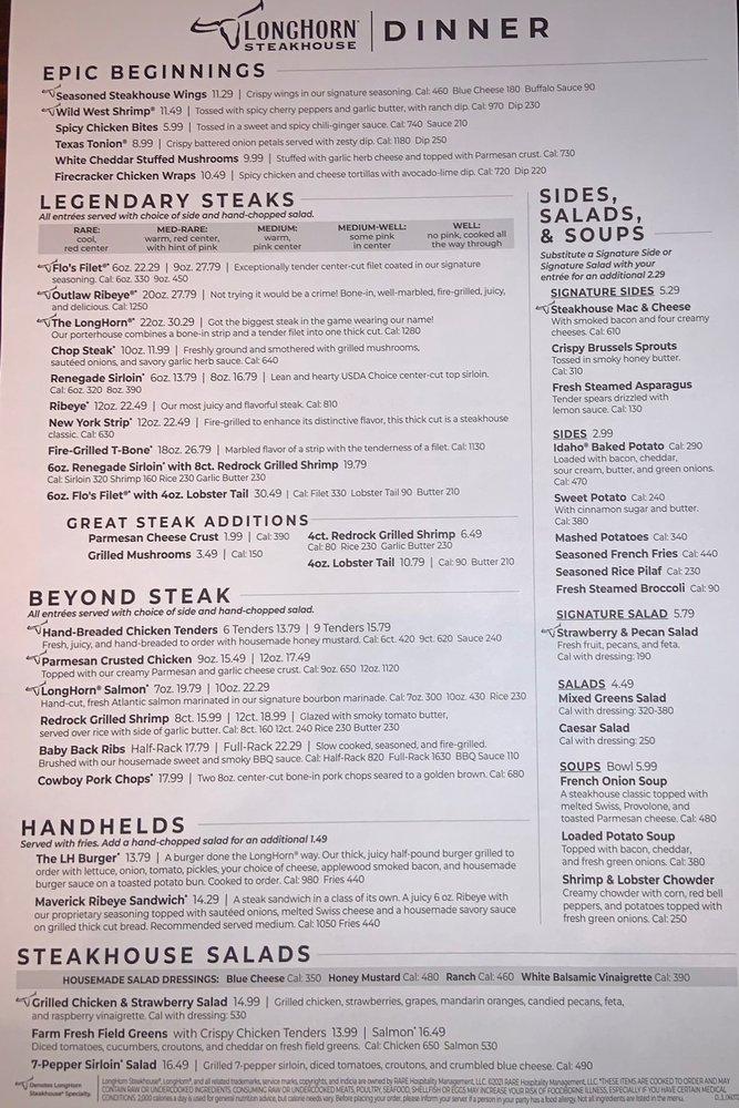 Menu at LongHorn Steakhouse, Naples, Trail Blvd
