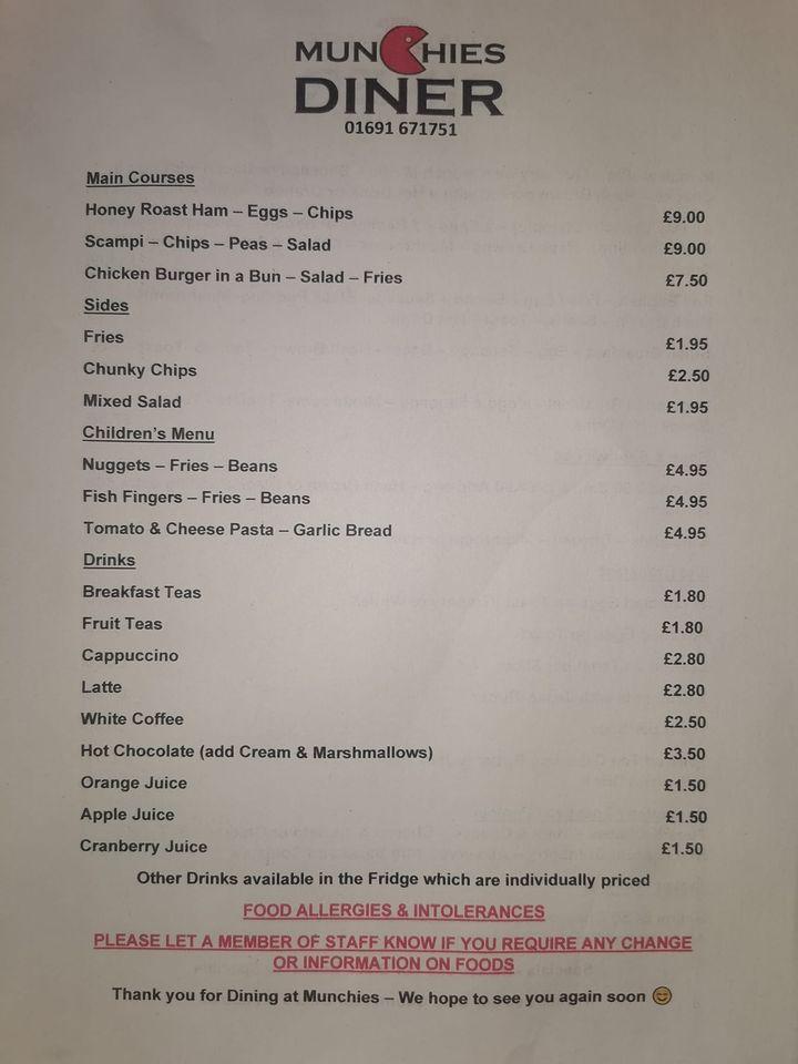 Menu at Munchies Diner cafe, Oswestry, Unit 3